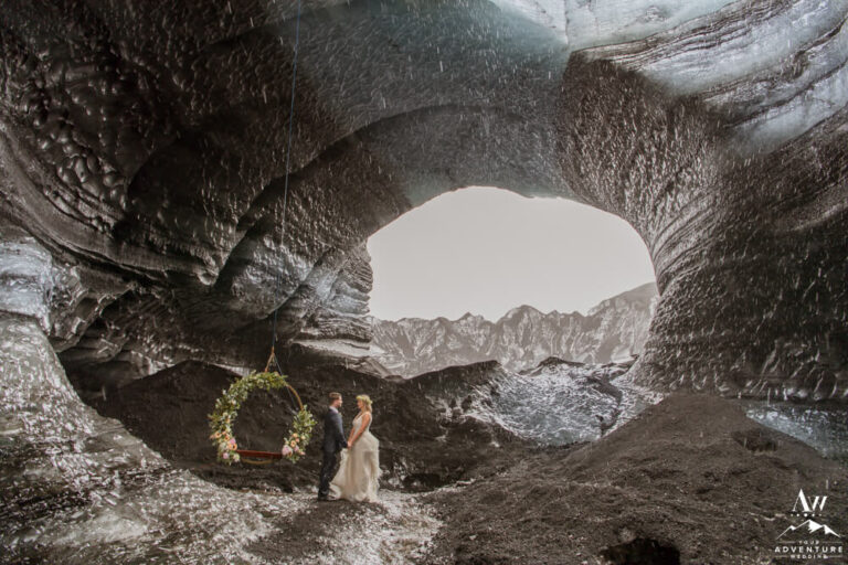 Floral Swing Anniversary Session Inside Ice Cave
