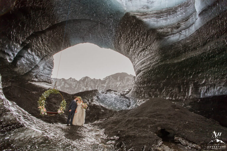 Floral Swing Anniversary Session Inside Ice Cave