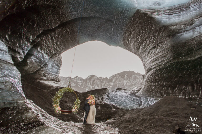 Floral Swing Anniversary Session Inside Ice Cave